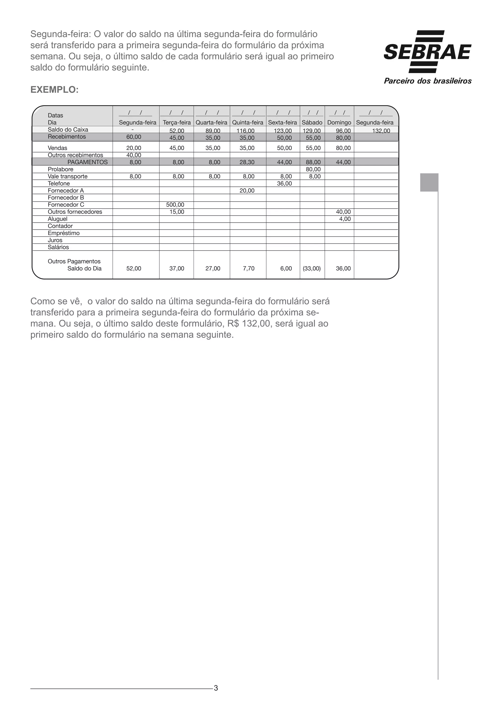 Sebrae planilha fluxo de caixa | PDF