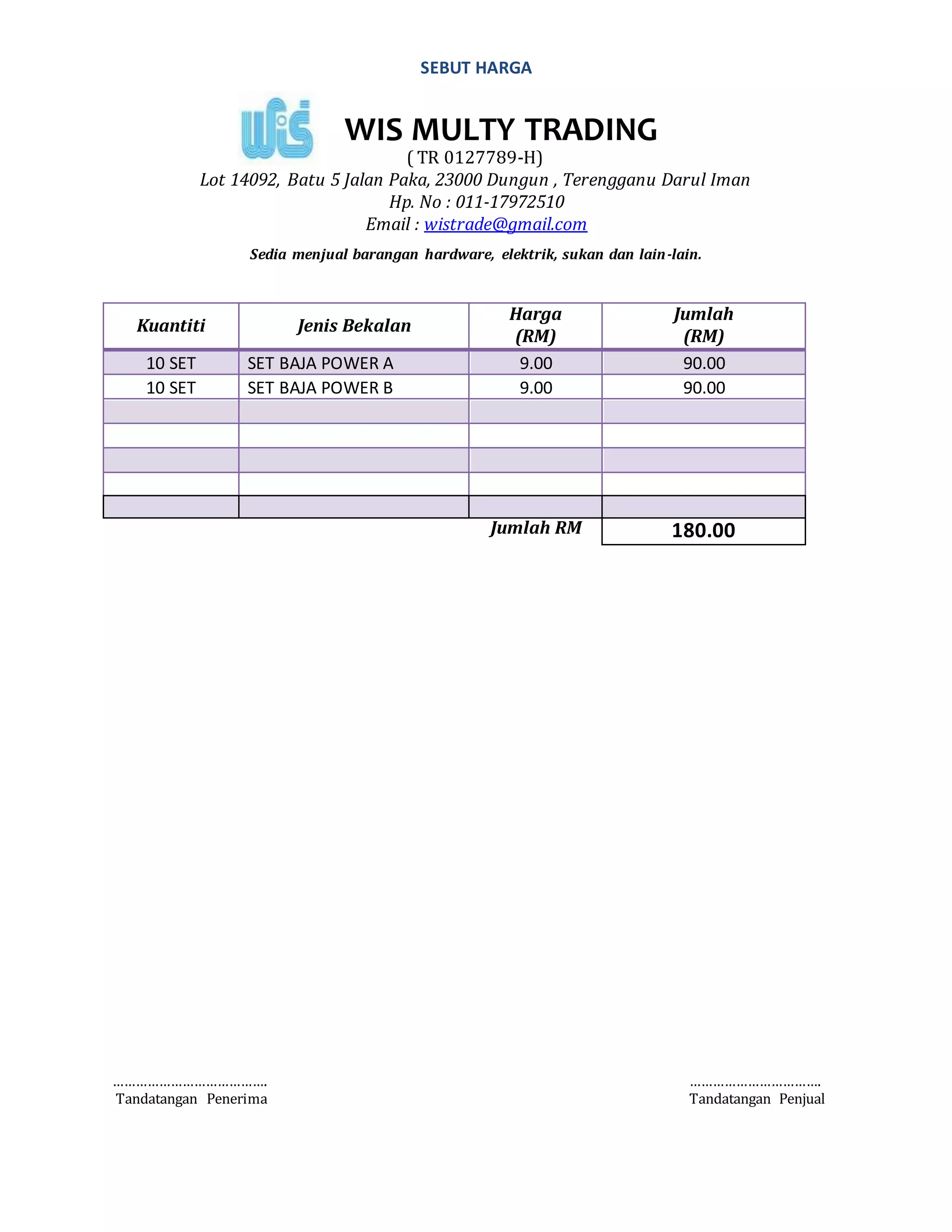 Sebut harga sk keramat | PDF