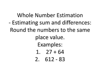 Sec. 1.2 whole number estimation | PPTX