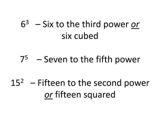 Sec. 1.3 power and exponents | PPT