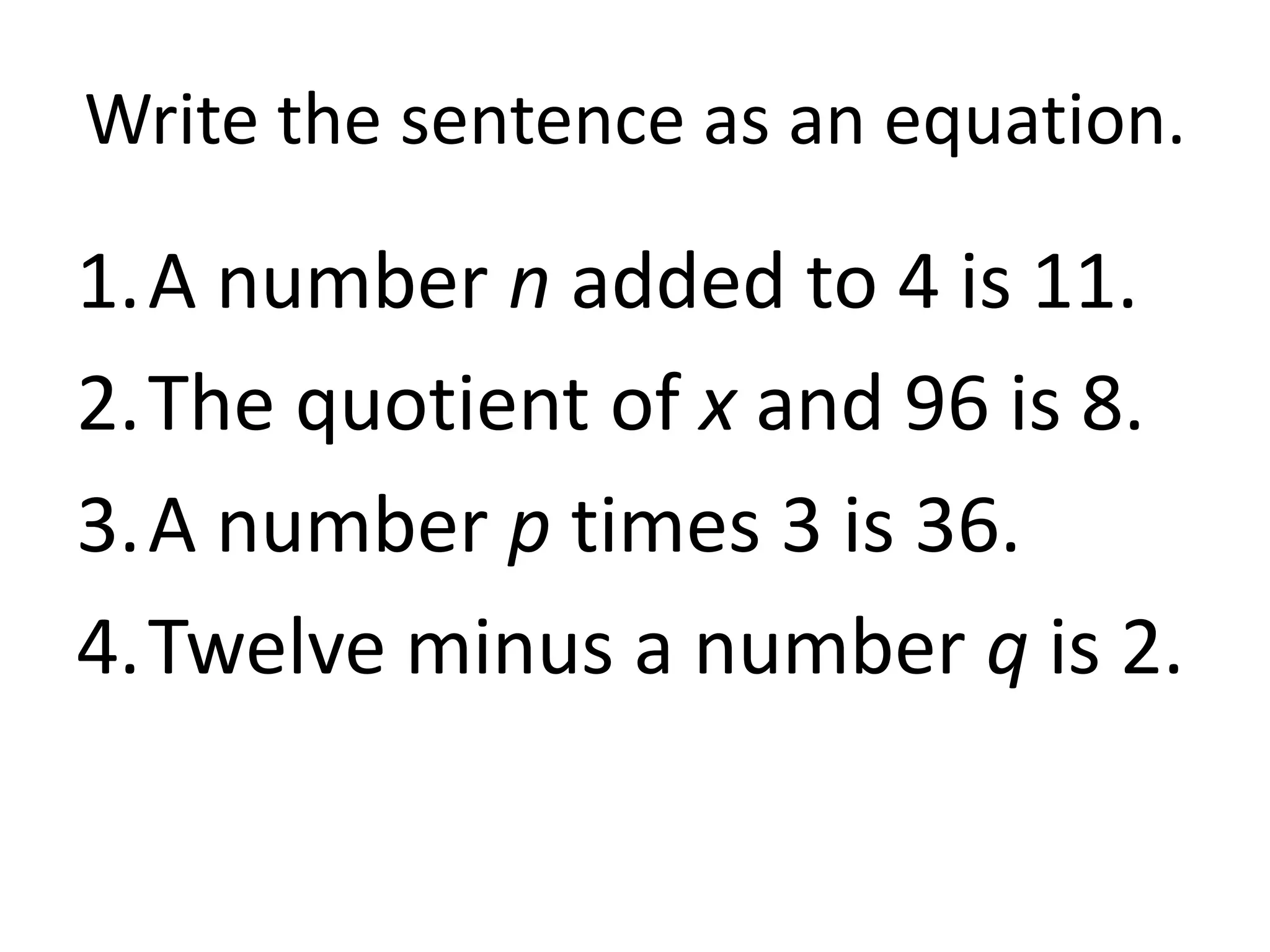 Sec. 12.1 write variable expressions and equations | PPTX | Education