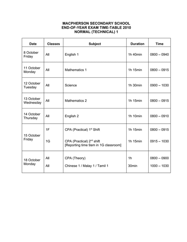 Sec1 3 eoy exam tt 2010-v2 | PDF