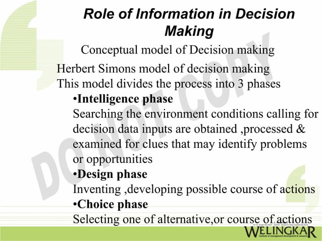 Role of Information Technology in Decision Making | PPT