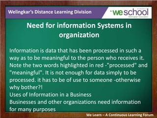 Need for Information Systems in Organization | PPTX