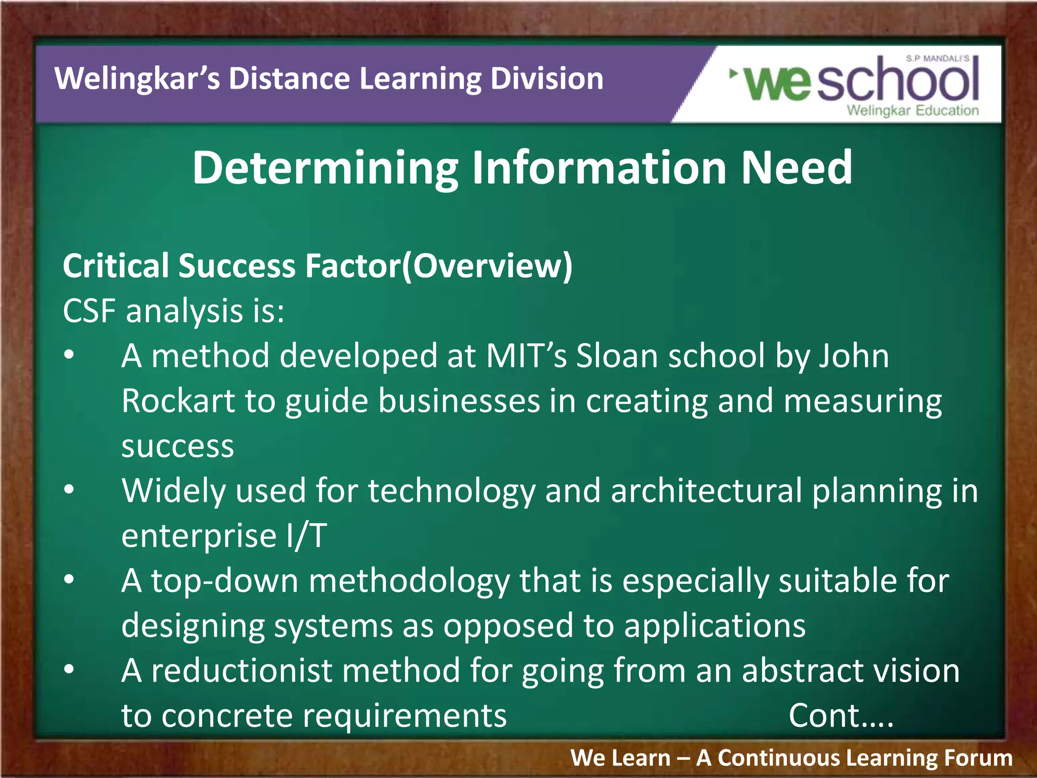 Critical Success Factor (CSF analysis) - IT pRoject Management | PPTX