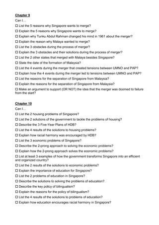 Sec 2 History Checklist (for chapters 5 - 10) | DOCX
