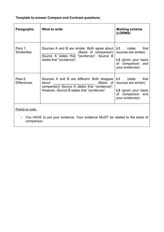 Sec 2 History SBQ Skill: Compare and Contrast notes | DOC