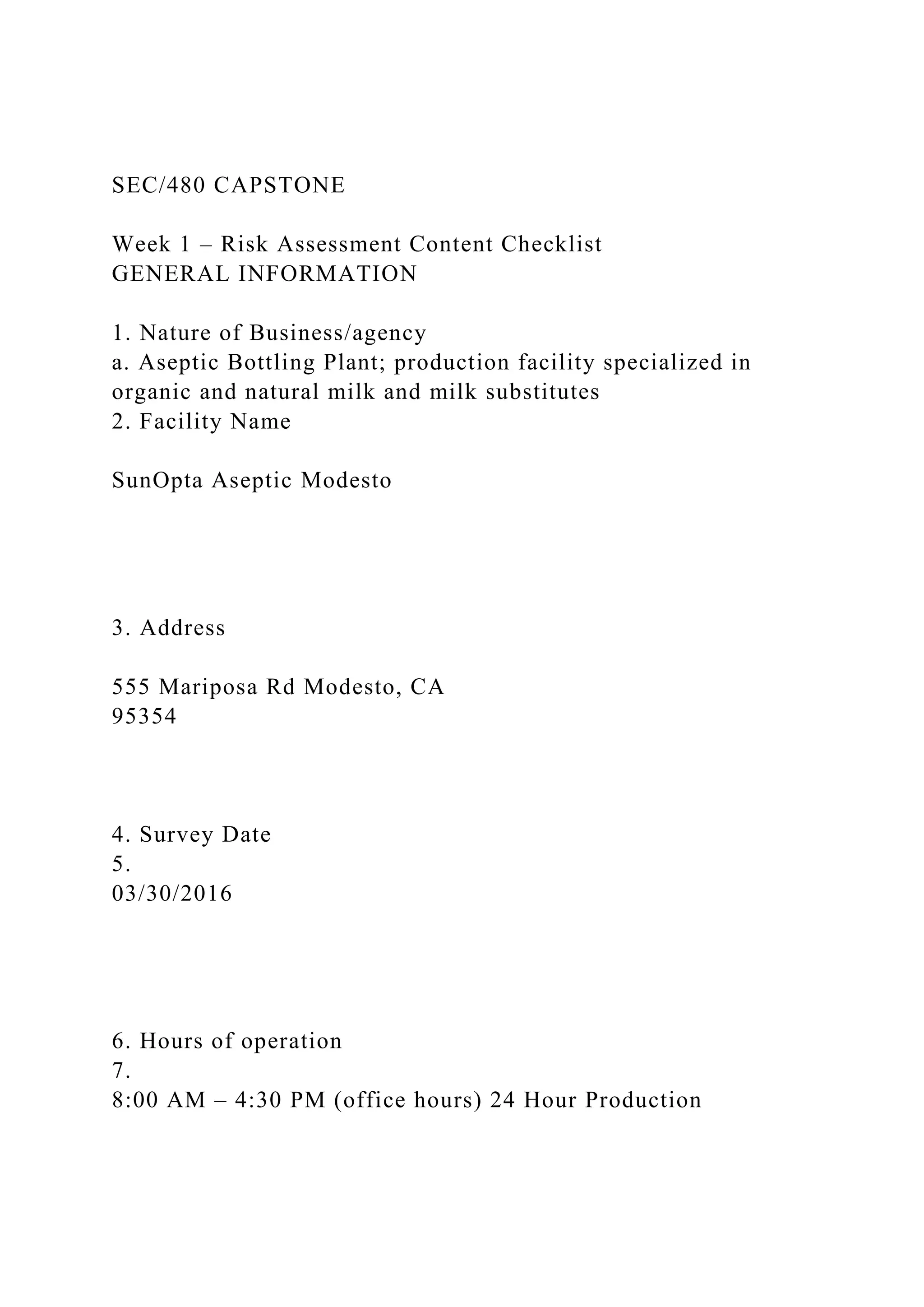 SEC480 CAPSTONE Week 1 – Risk Assessment Content ChecklistG.docx