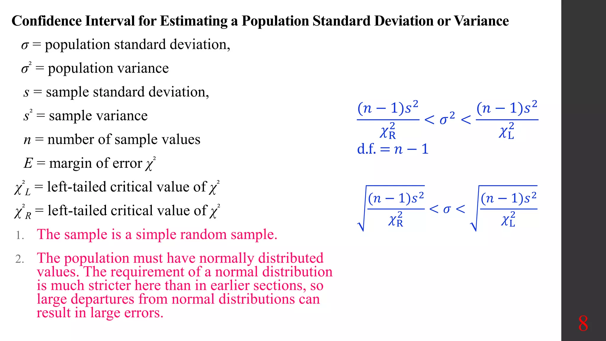 Estimating A Population Standard Deviation Or Variance Pptx Physics Science