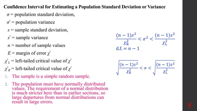 Estimating a Population Standard Deviation or Variance | PPTX | Physics ...