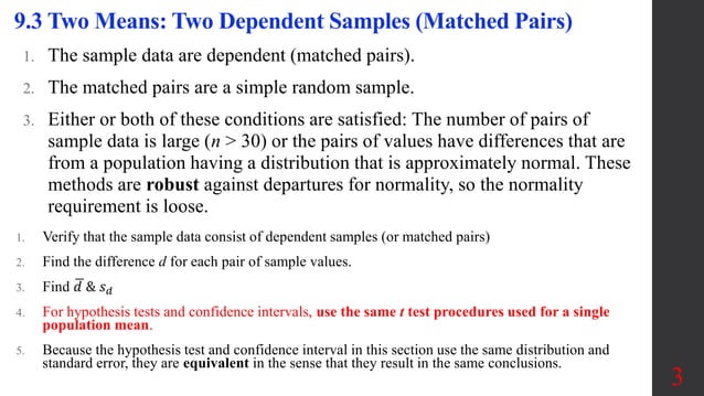 Two Means, Two Dependent Samples, Matched Pairs | PPT