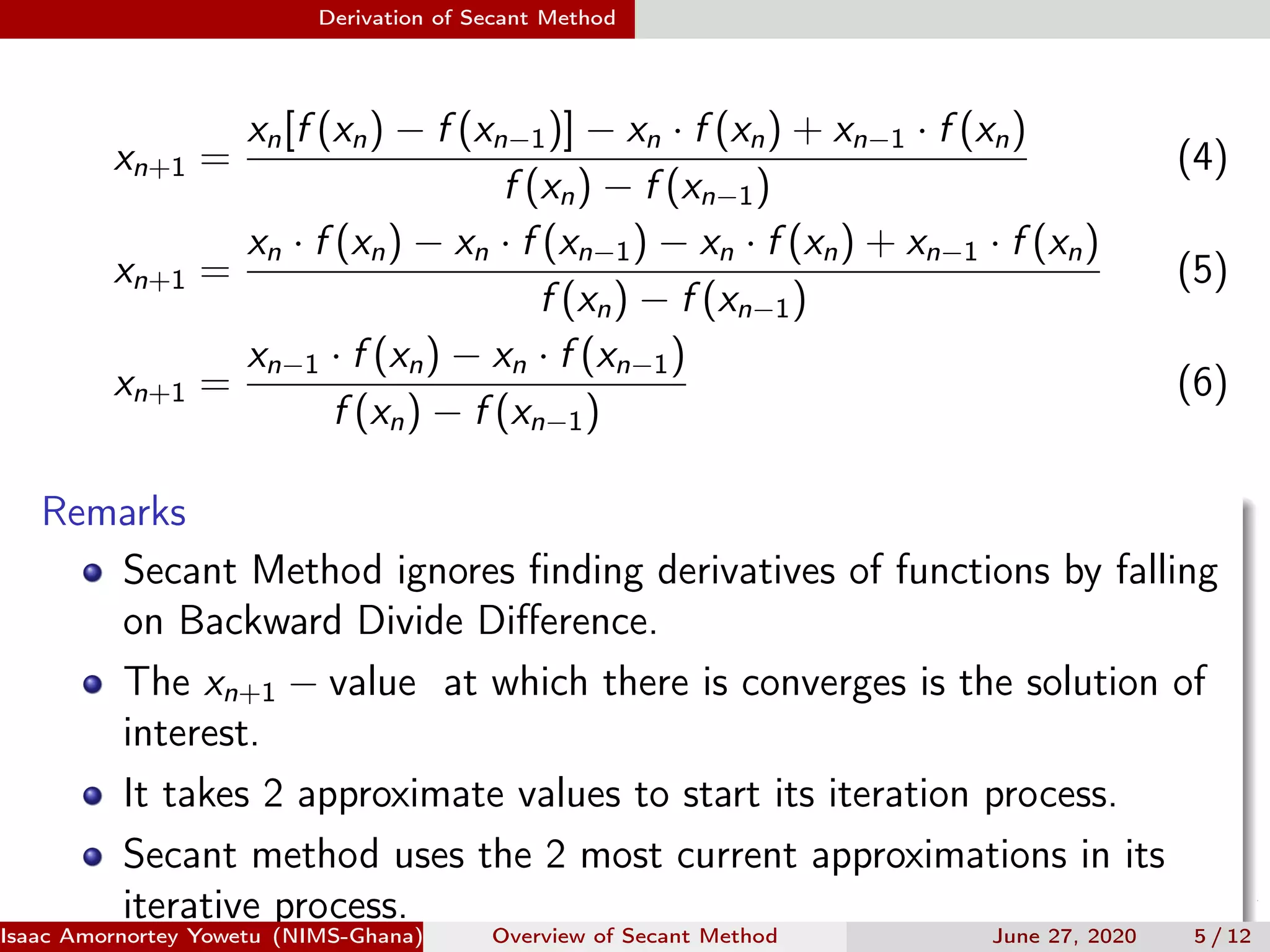 Secant Iterative Method Ppt 0767