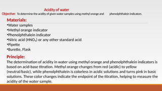Water analysis practical for ph, tds, hardness, acidity, conductivity ...