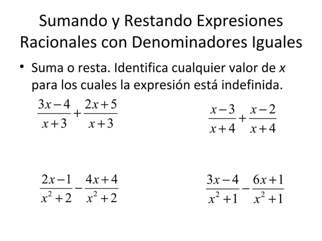 Sumando y Restando Expresiones Racionales | PPT | Computing | Technology & Computing