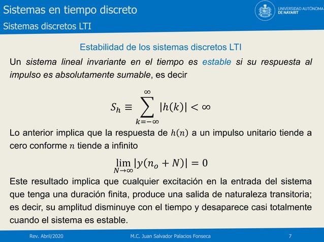 PDS Unidad 2 Sección 2.5: Sistemas discretos LTI | PPT