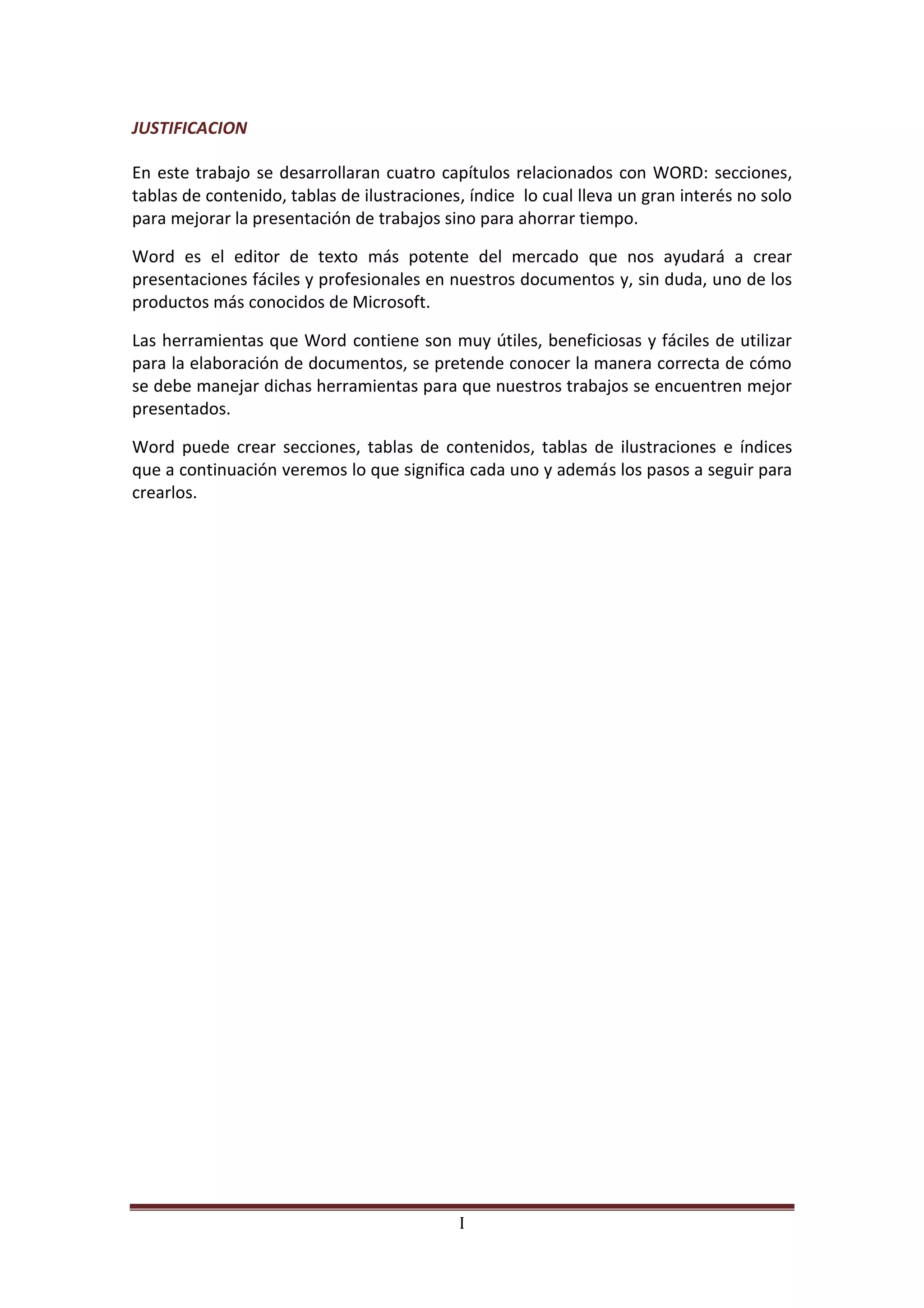 Secciones, índice, tabla de ilustraciones en word | PDF