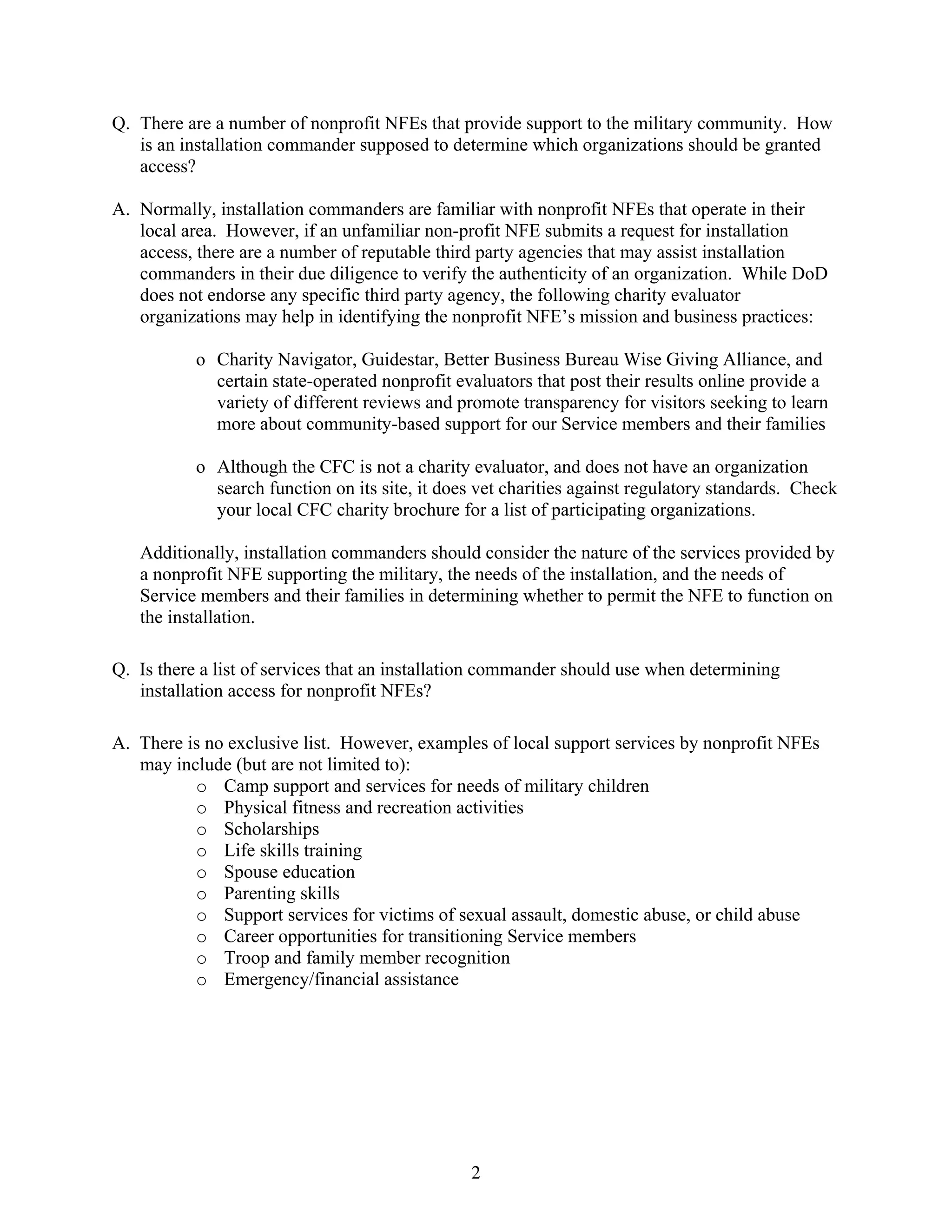 SECDEF Memo: Installation Access for Nonprofits | PDF