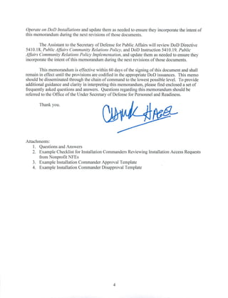SECDEF Memo: Installation Access for Nonprofits | PDF