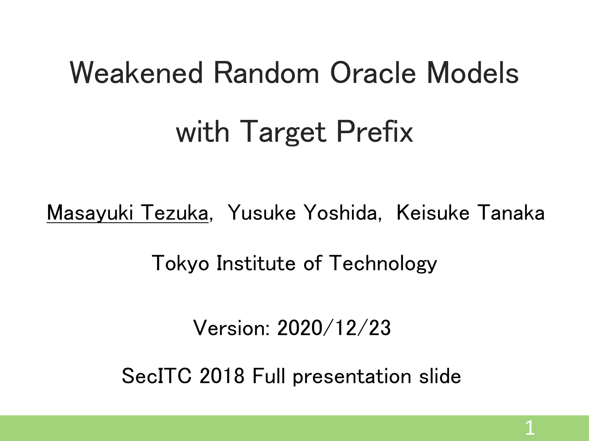 Weakened Random Oracle Models with Target Prefix | PPT