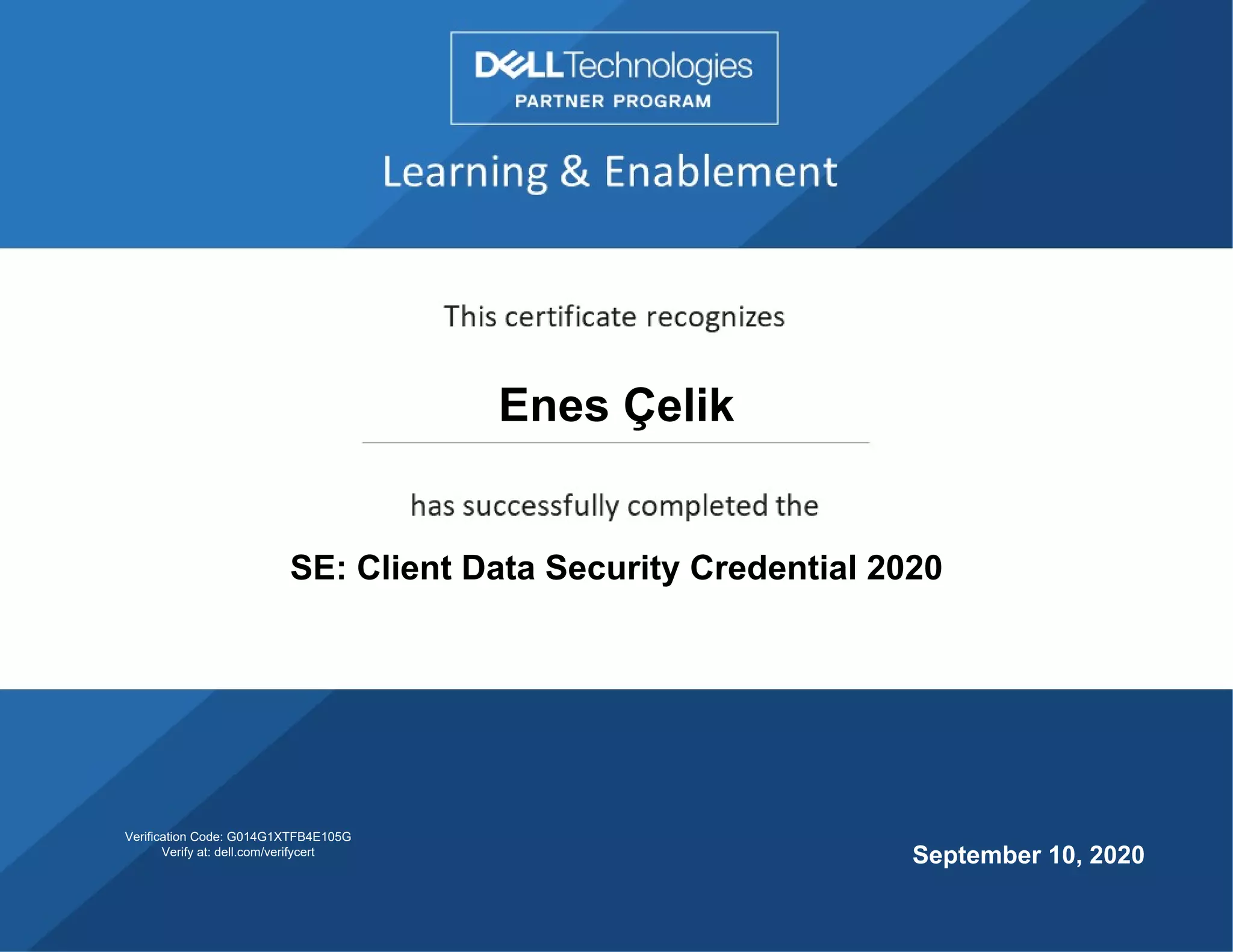 SE: Client Data Security Credential 2020 Certificate | PPT