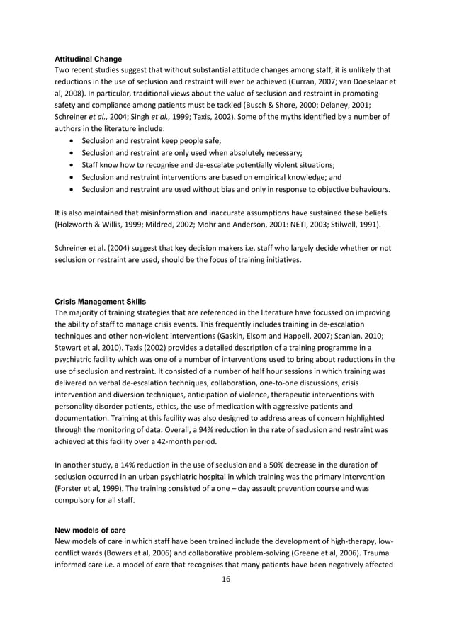 Seclusion and physical restraint reduction knowledge review | PDF