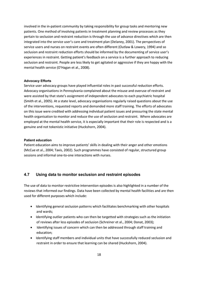 Seclusion and physical restraint reduction knowledge review | PDF