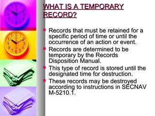 DON RECORDS MANAGEMENT PROGRAM SECNAVINST 5210.1 (2012) | PPT