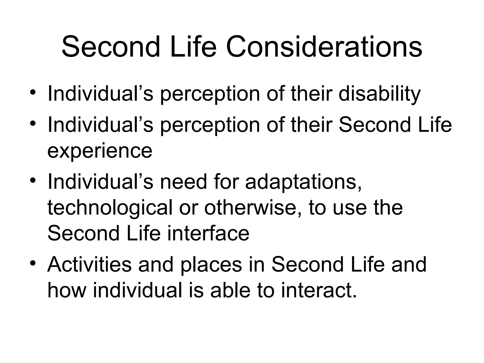 Second Life, Accessibility, And Universal Design | PPT