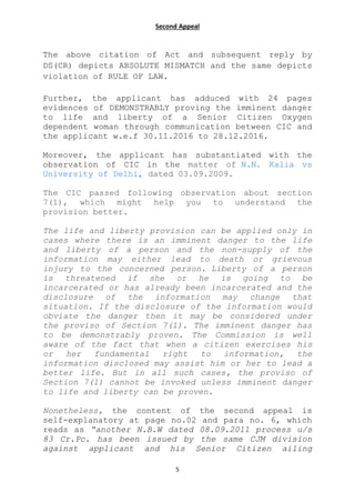 Second Appeal against CIC New Delhi for Non-Implementation of Section 7 ...