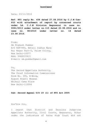 Second appeal under RTI Act 2005 against Patna High court dated 03.11. ...