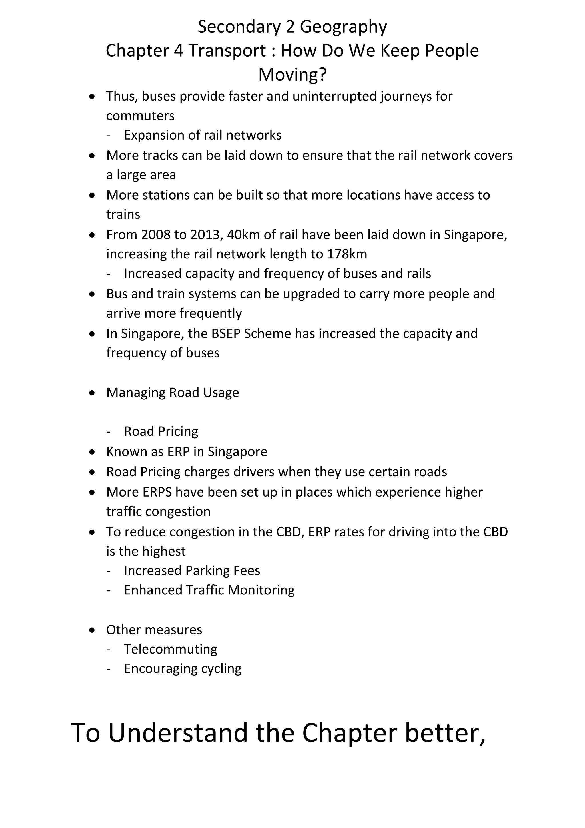 Secondary 2 : Geography : Chapter 4 : Transport Summary Notes | PDF