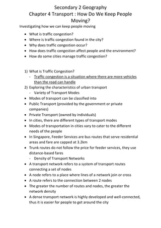 Secondary 2 : Geography : Chapter 4 : Transport Summary Notes | PDF
