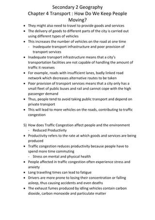 Secondary 2 : Geography : Chapter 4 : Transport Summary Notes | PDF