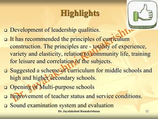 Secondary Education Commission (Mudaliar commission) 1952-53 | PPT