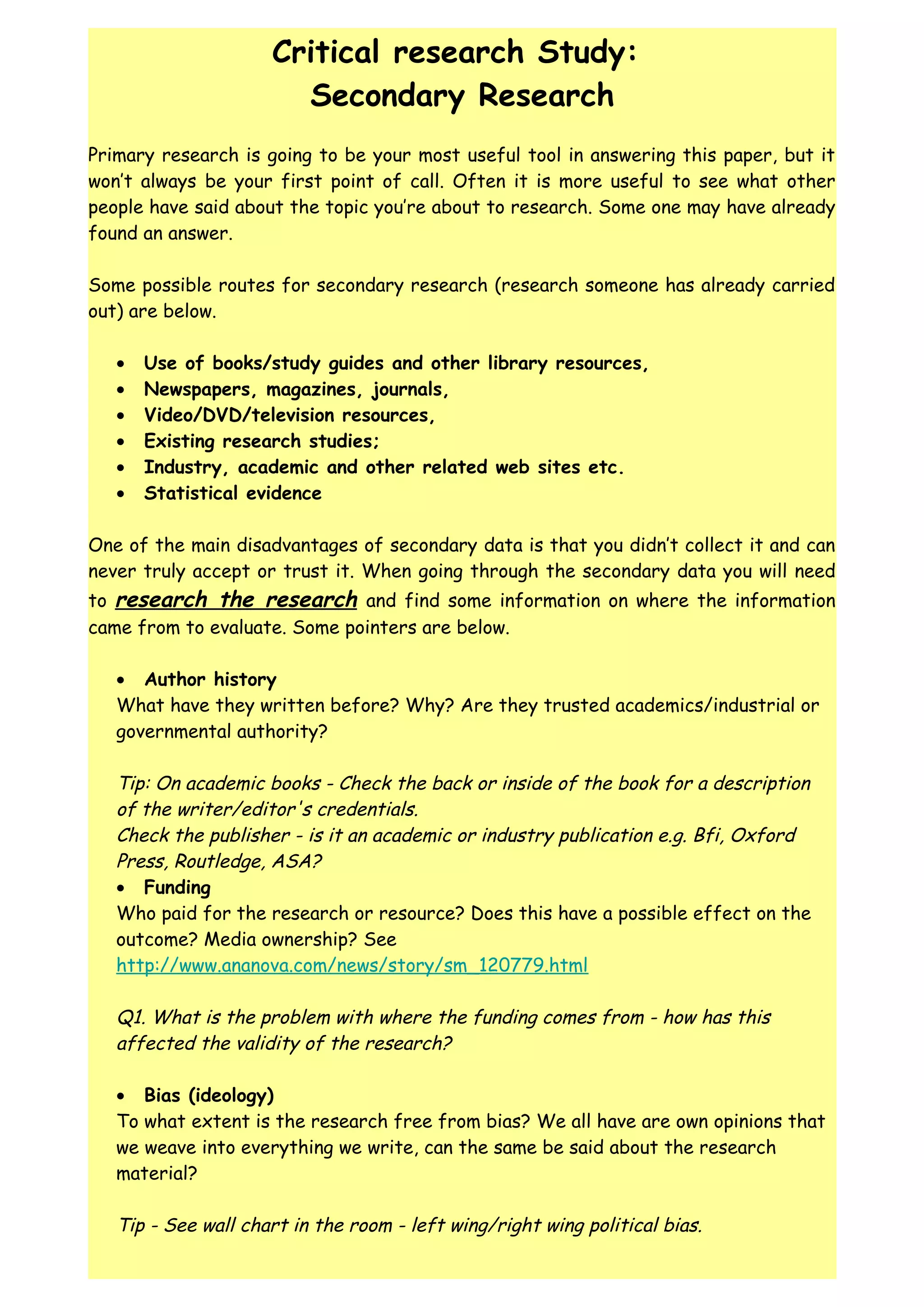 Secondary research | DOC