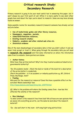 Secondary research | DOC