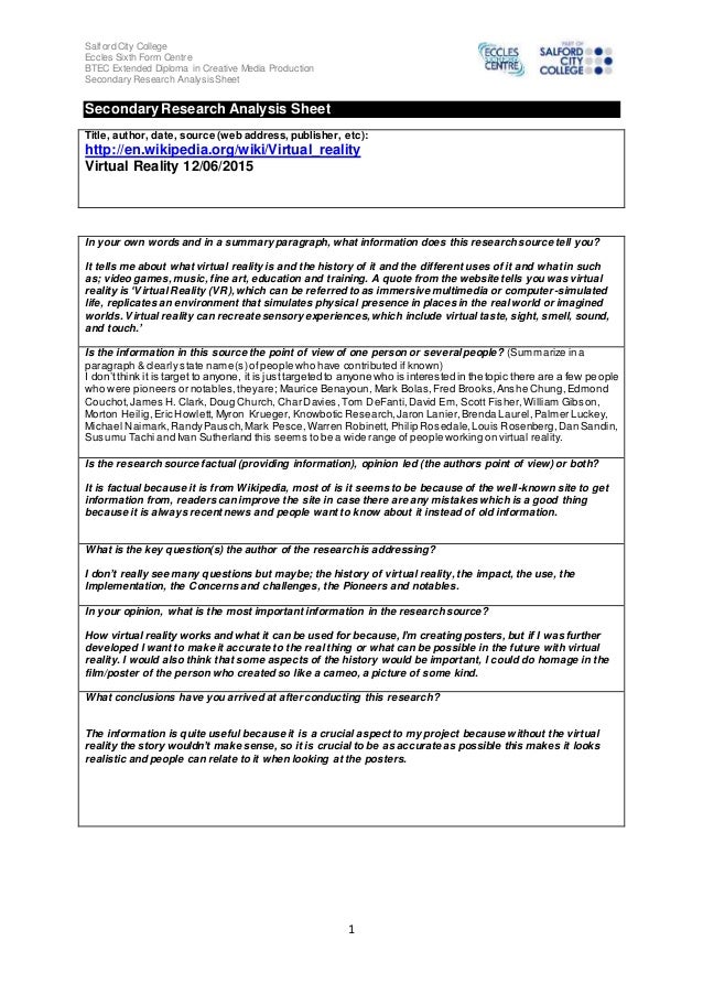 Secondary research source analysis sheet website