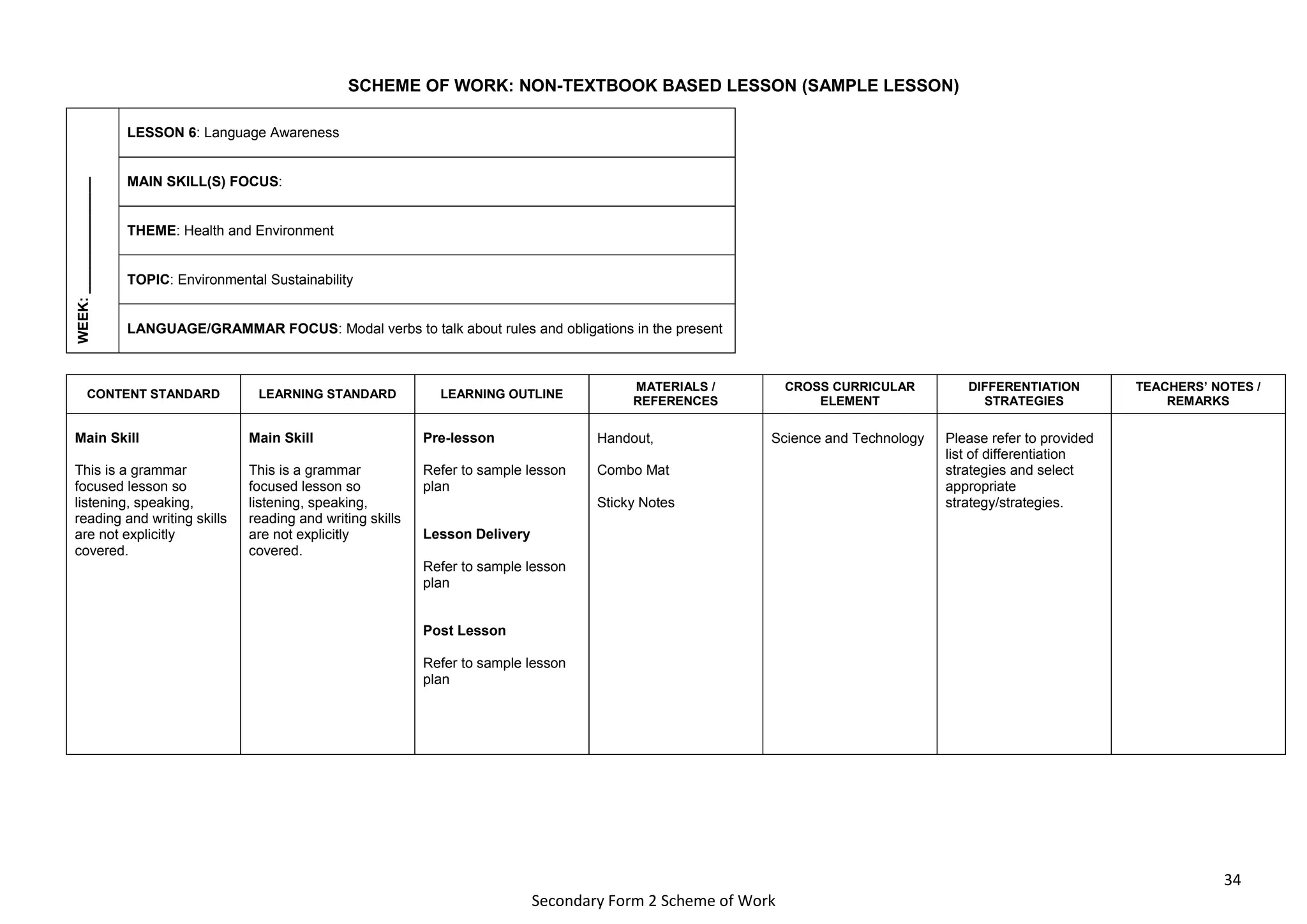 scheme of work English form 2 | PDF