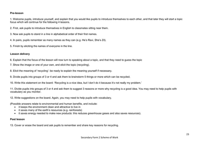 scheme of work English form 2 | PDF | Secondary Education | Education