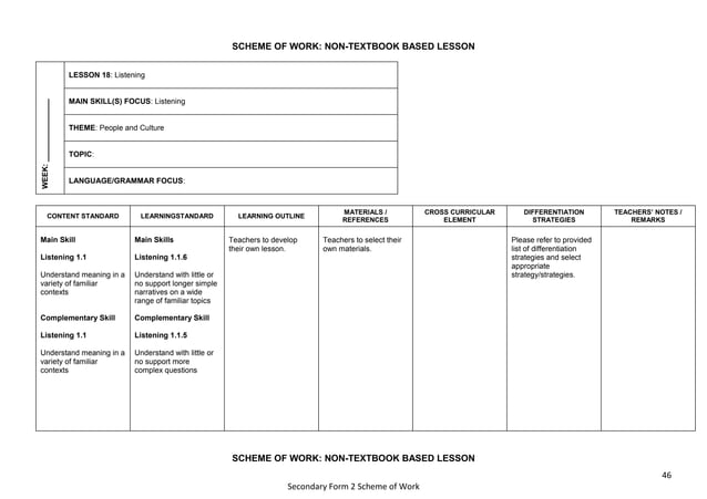 scheme of work English form 2 | PDF | Secondary Education | Education