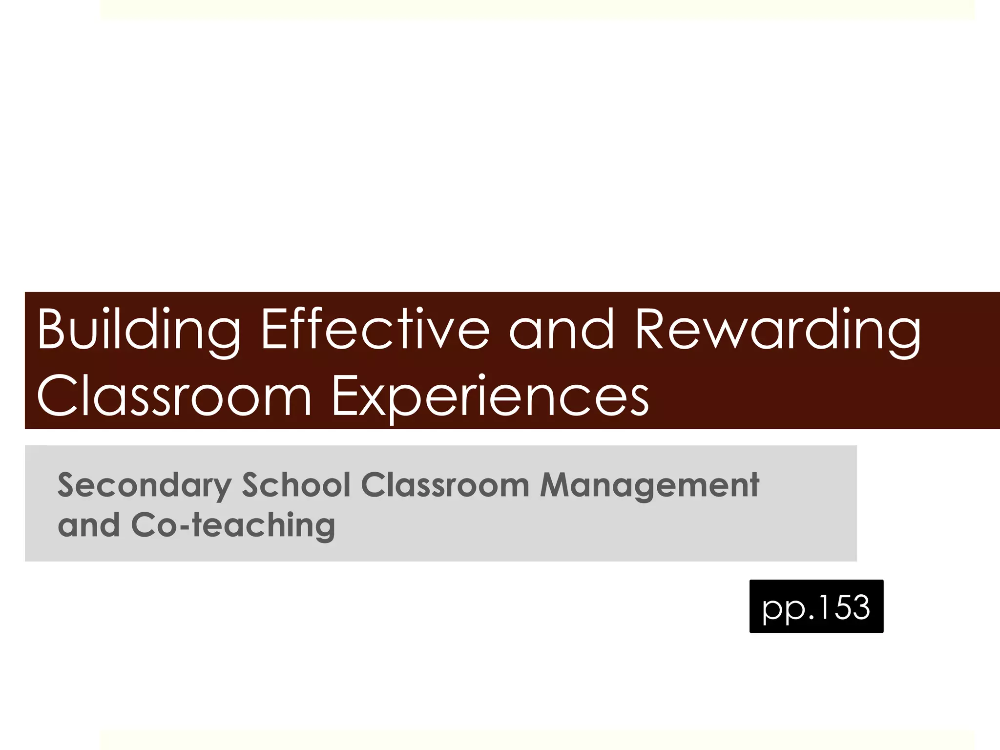 Secondary School Classroom Management and Co-teaching | PPTX