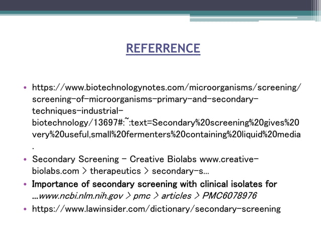 Secondary screening of industrial important microbes | PPTX | Chemistry | Science