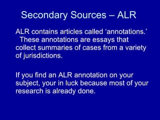 Legal Secondary Sources Presentation | PPT