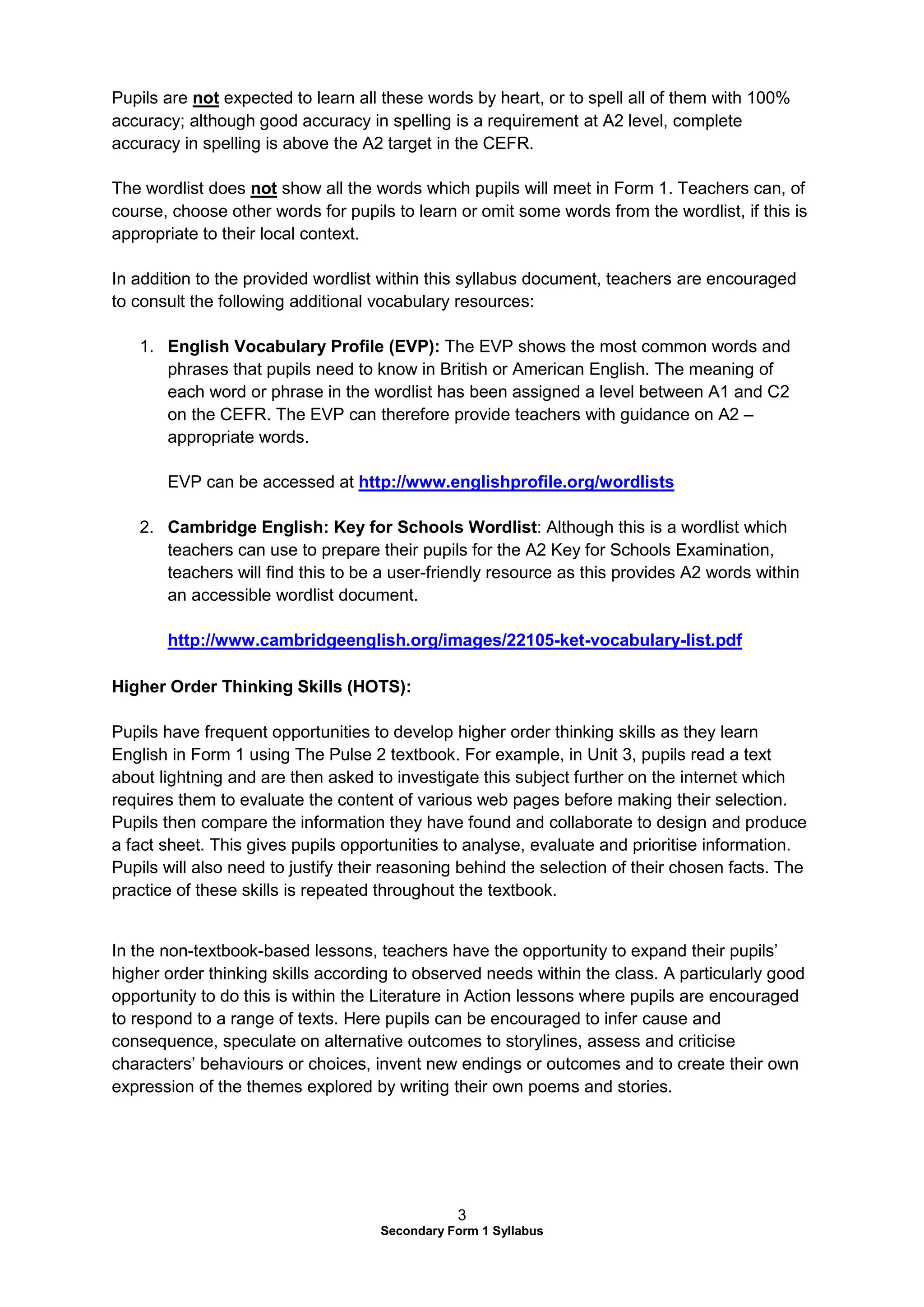 Secondary Syllabus English KSSM Form One | PDF