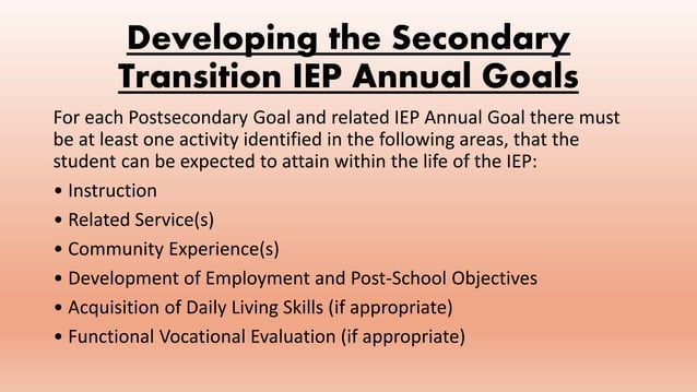 Secondary transition annual iep goals - redelivery power point | PPTX