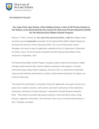 Second blue ribbon nomination press release2.7.17