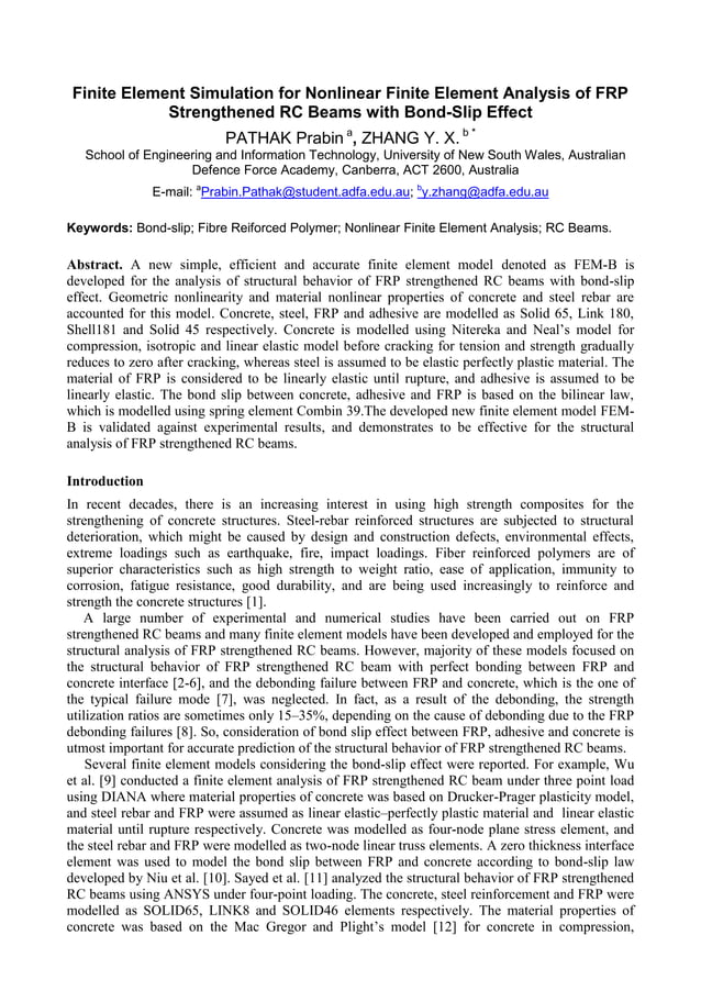 Finite Element Simulation For Nonlinear Finite Element Analysis Of Frp