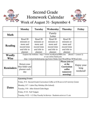 Second grade homework week 2 | PDF