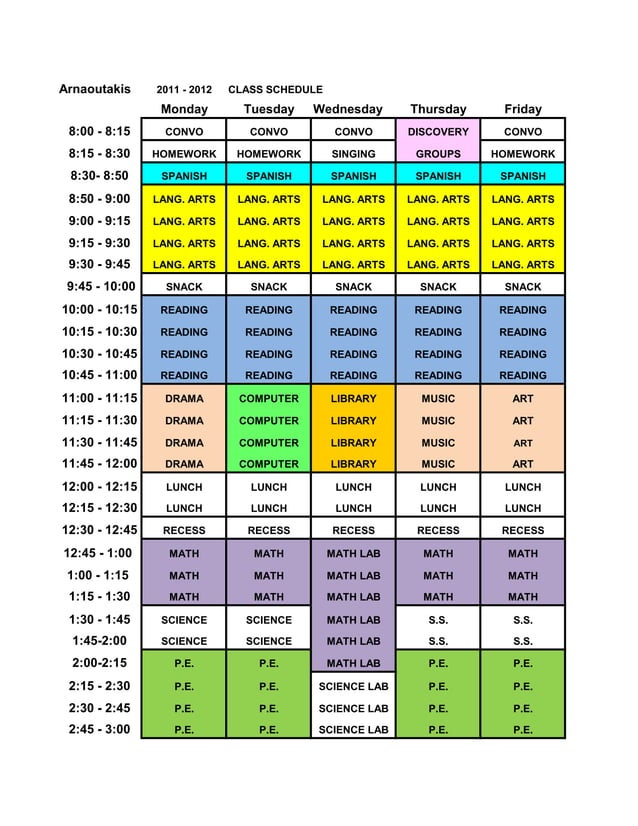 Second grade schedule 2011 2012 | PDF