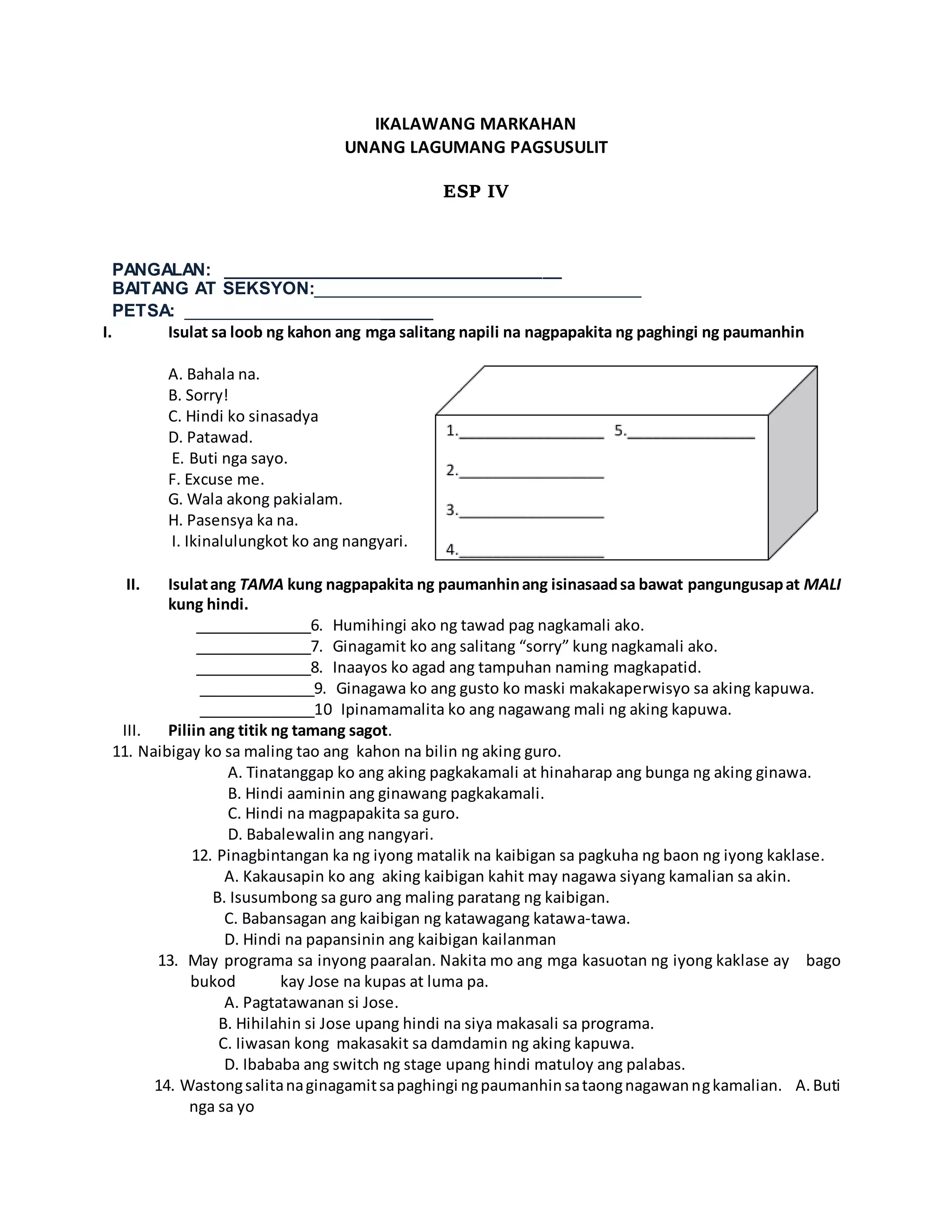 Second grading period summative test esp | DOCX